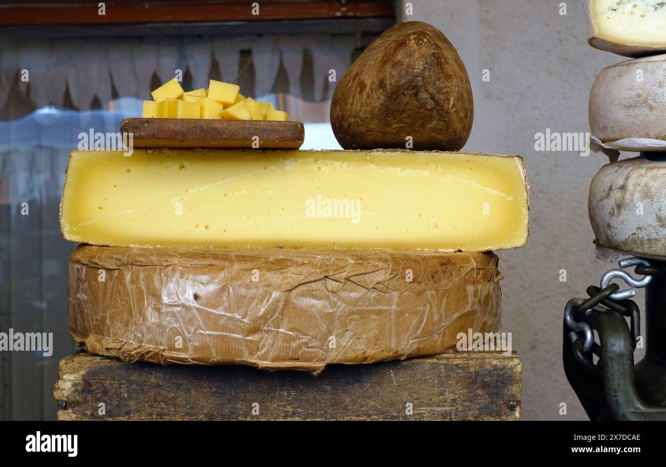 Farmer cheese on a farmers market counter at the Provence, France Stock ...