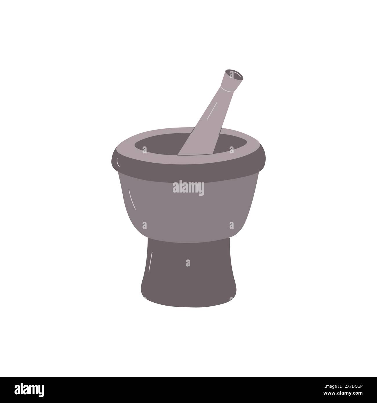 Mortar bowl with pestle. Grinder bowl. Kitchen tool. Simple vector hand ...