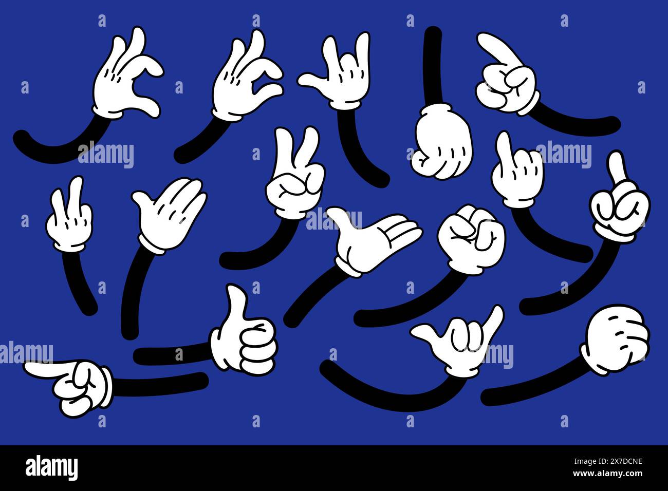 Set of cartoon hands in gloves. Retro style mascot hands. Rubber hose style hands. Vector illustration Stock Vector Image Art Alamy
