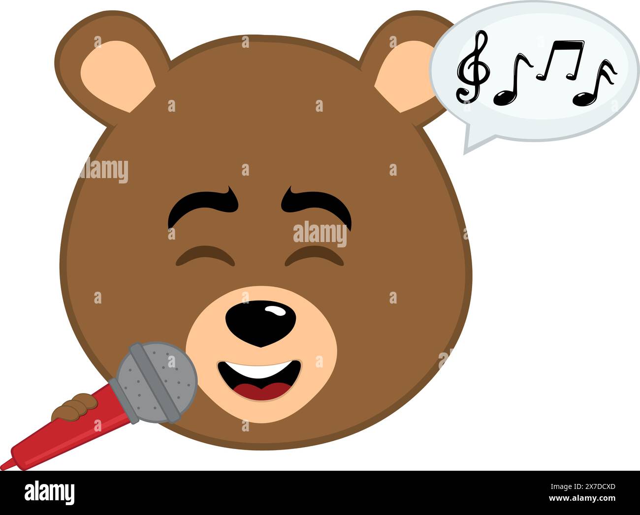 vector illustration face brown grizzly bear cartoon singing with a ...