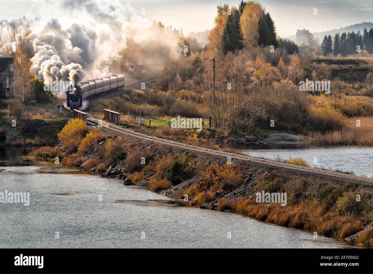 Ruskeala express - retro train in Karelia, Russia Stock Photo - Alamy