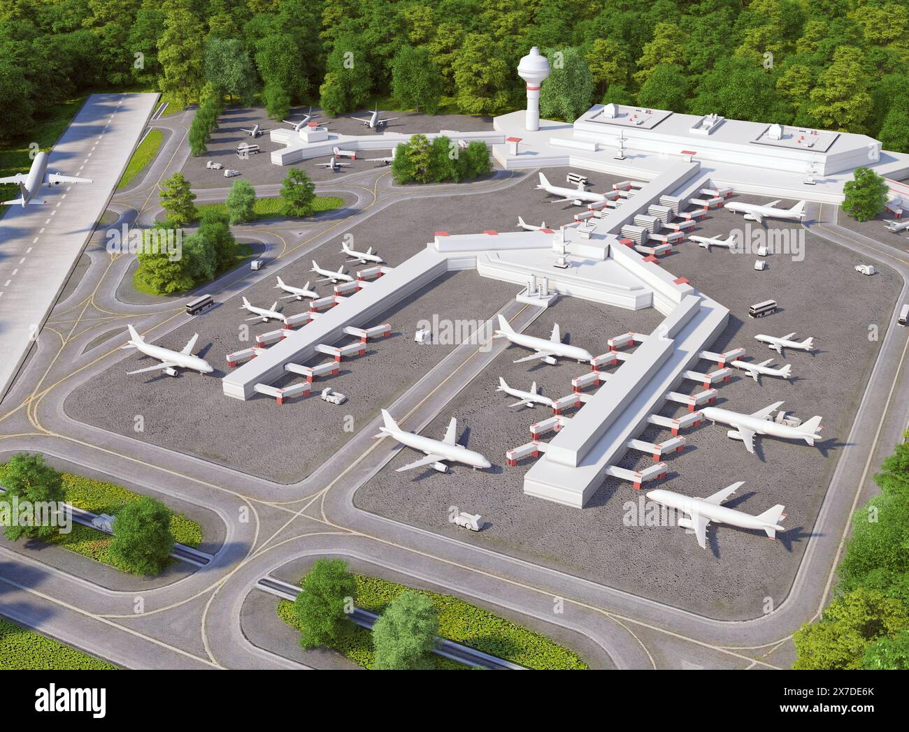 Aerial 3d visualization of simplified airport map Stock Photo - Alamy