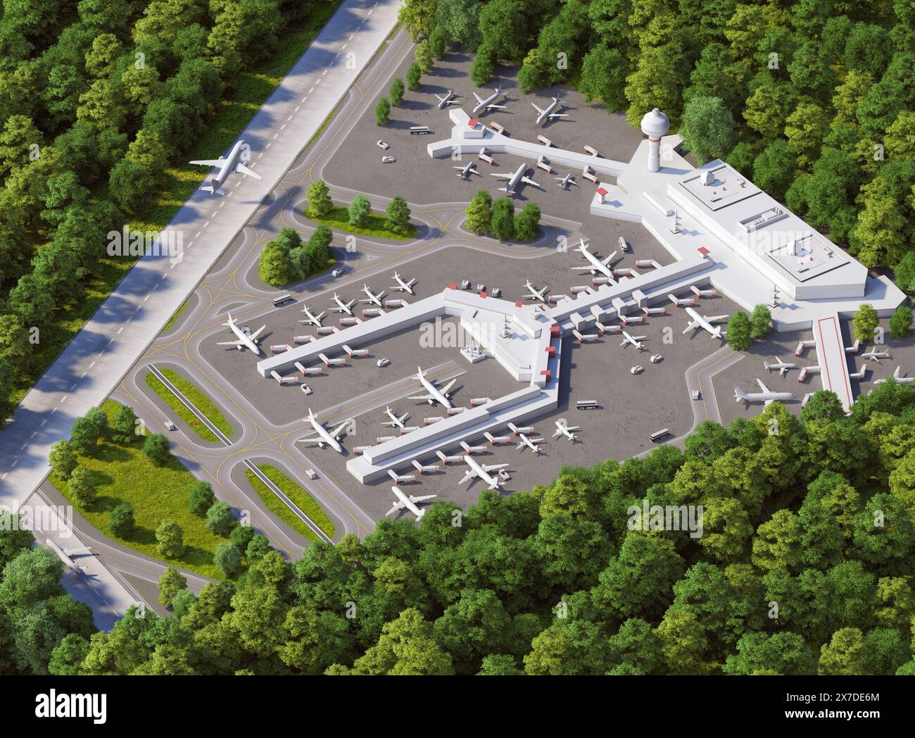 Aerial 3d visualization of simplified airport map Stock Photo - Alamy