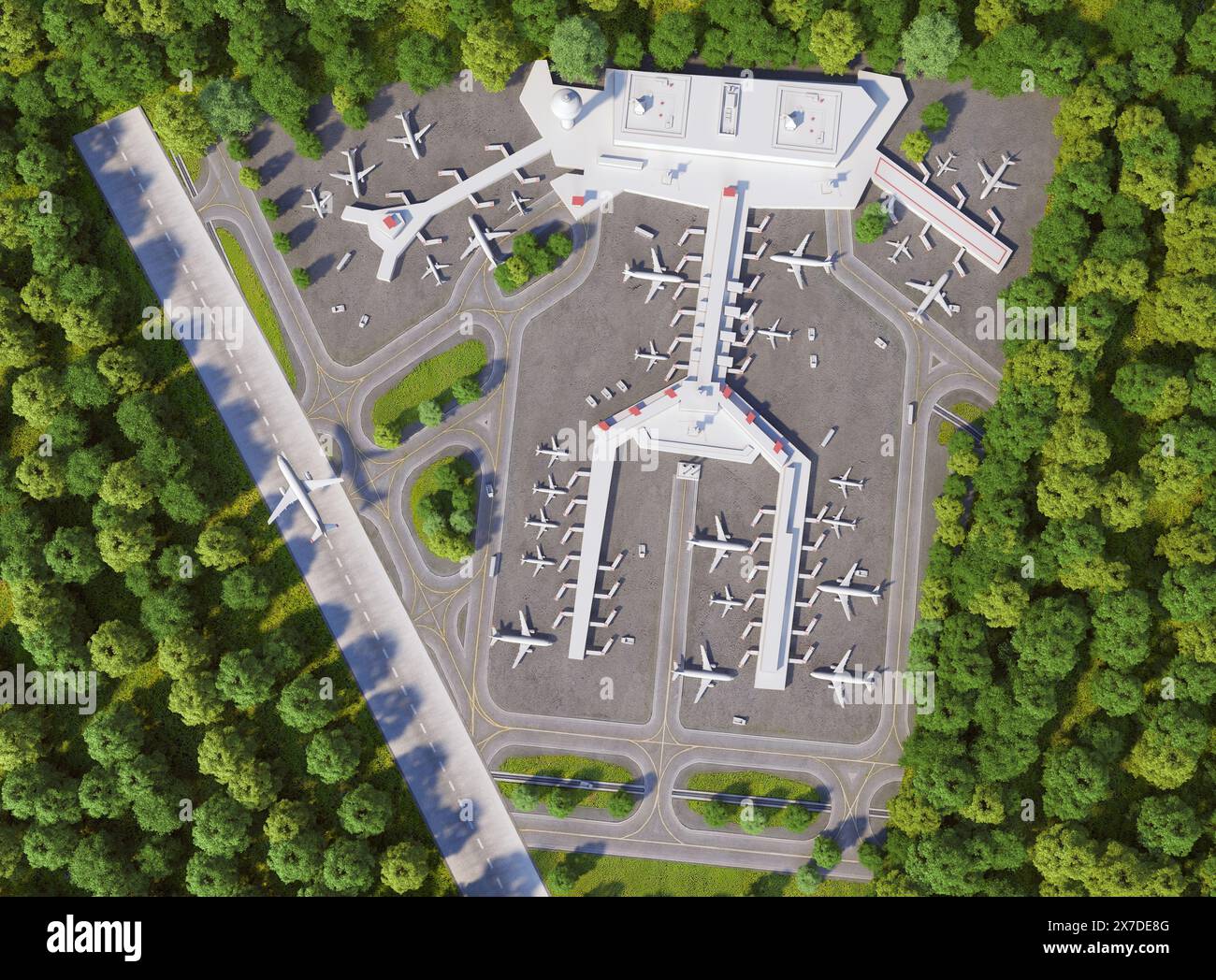 Aerial 3d visualization of simplified airport map Stock Photo - Alamy
