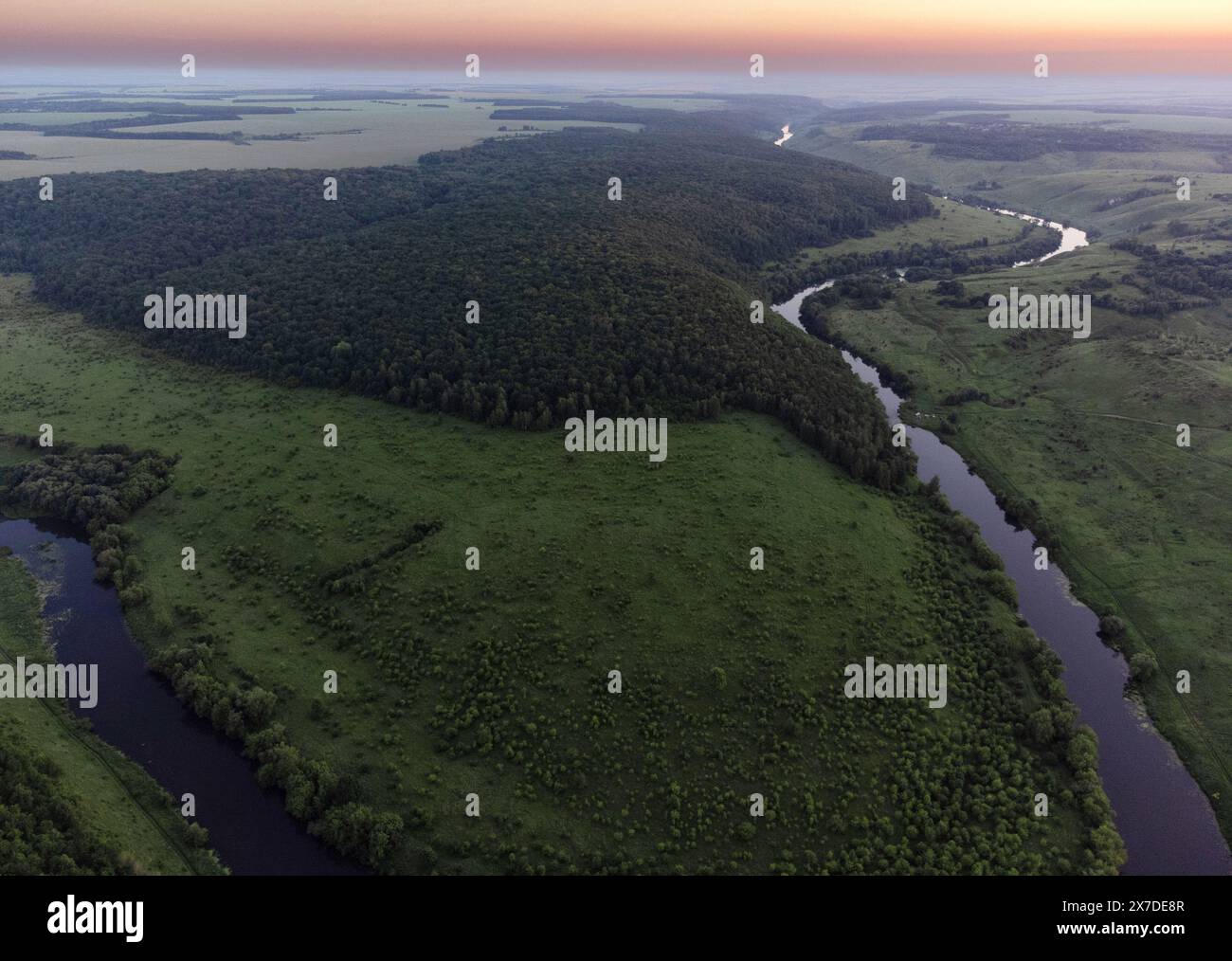 Beautiful Krasivaya Mecha river in the Tula region ,Russia,aerial view ...