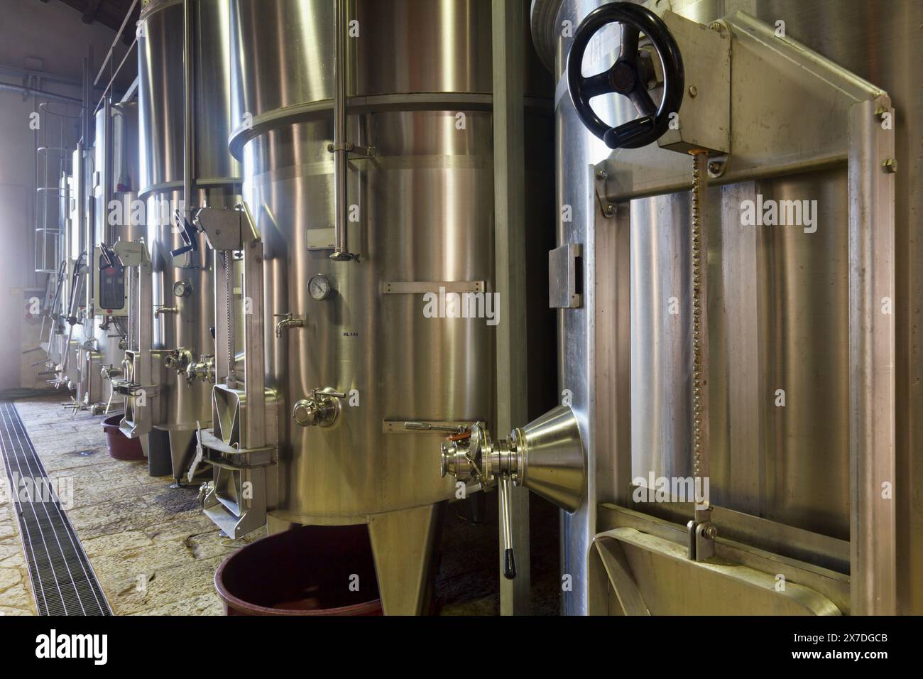 Italy, Sicily, Ragusa province, countryside, stainless steel wine ...