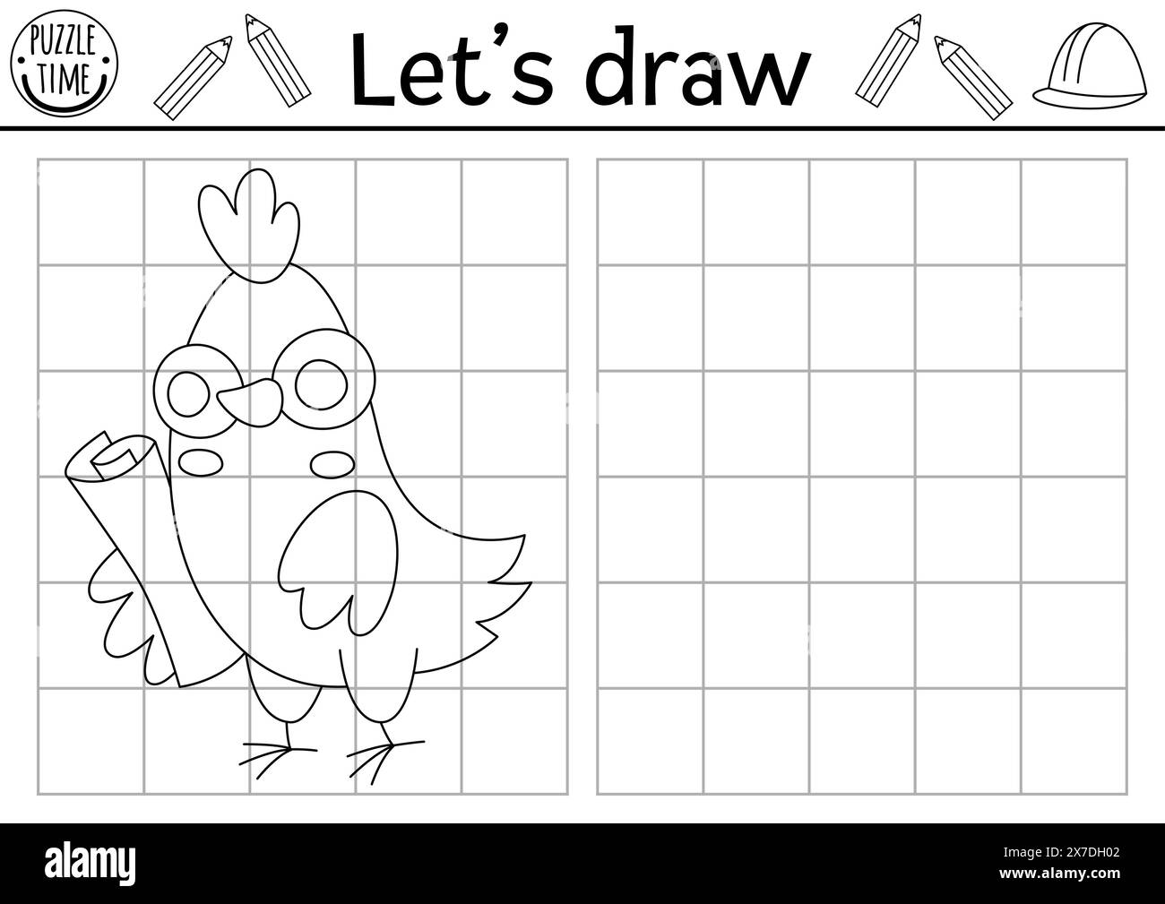 Draw the hen worker. Vector construction site drawing practice ...