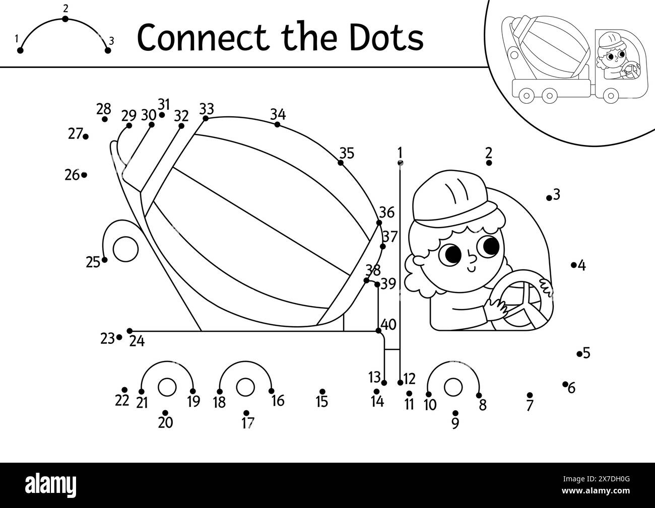 Vector construction site dot-to-dot and color activity with concrete ...