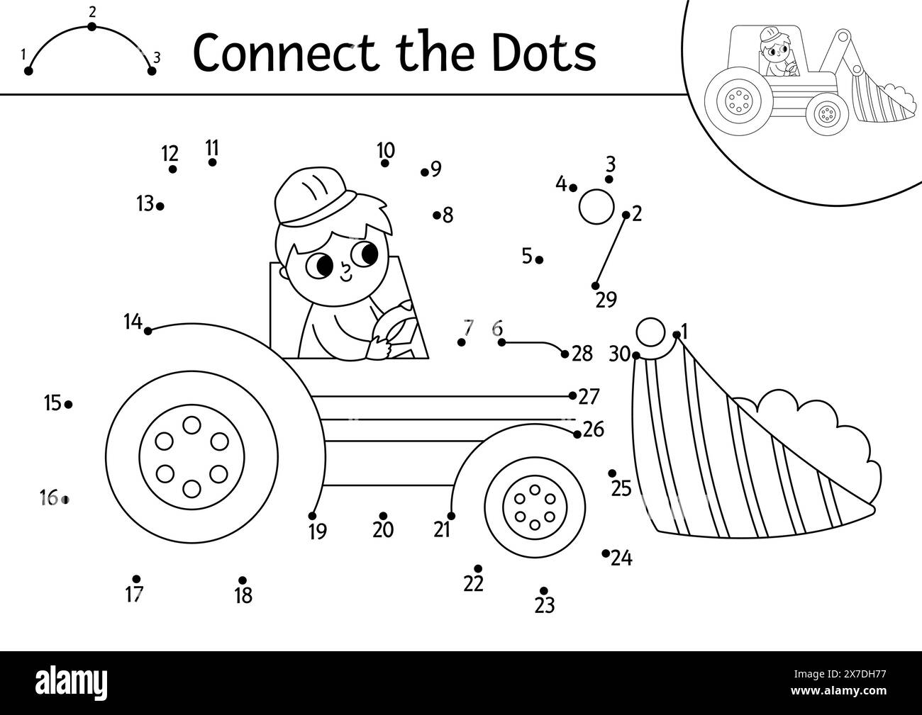 Vector construction site dot-to-dot and color activity with bulldozer ...