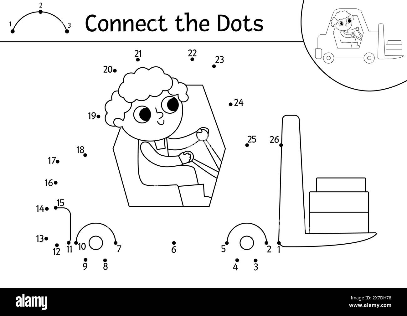 Vector construction site dot-to-dot and color activity with forklift ...