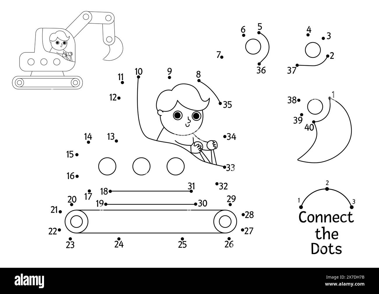 Vector construction site dot-to-dot and color activity with excavator ...