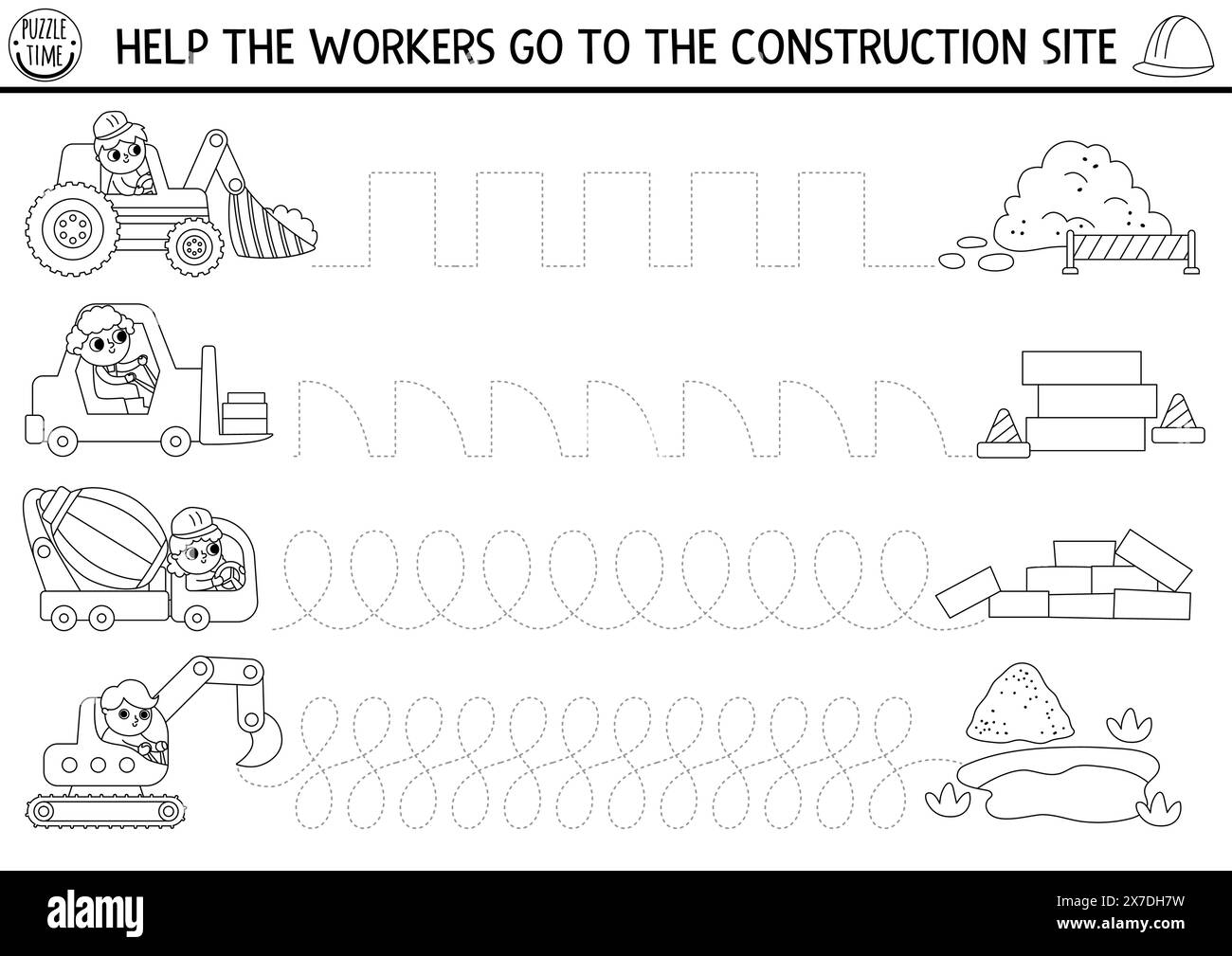Vector construction site handwriting practice worksheet. Repair works ...