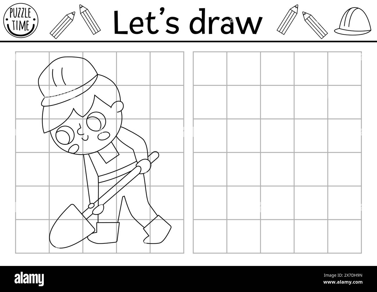 Draw the worker. Vector construction site drawing practice worksheet ...