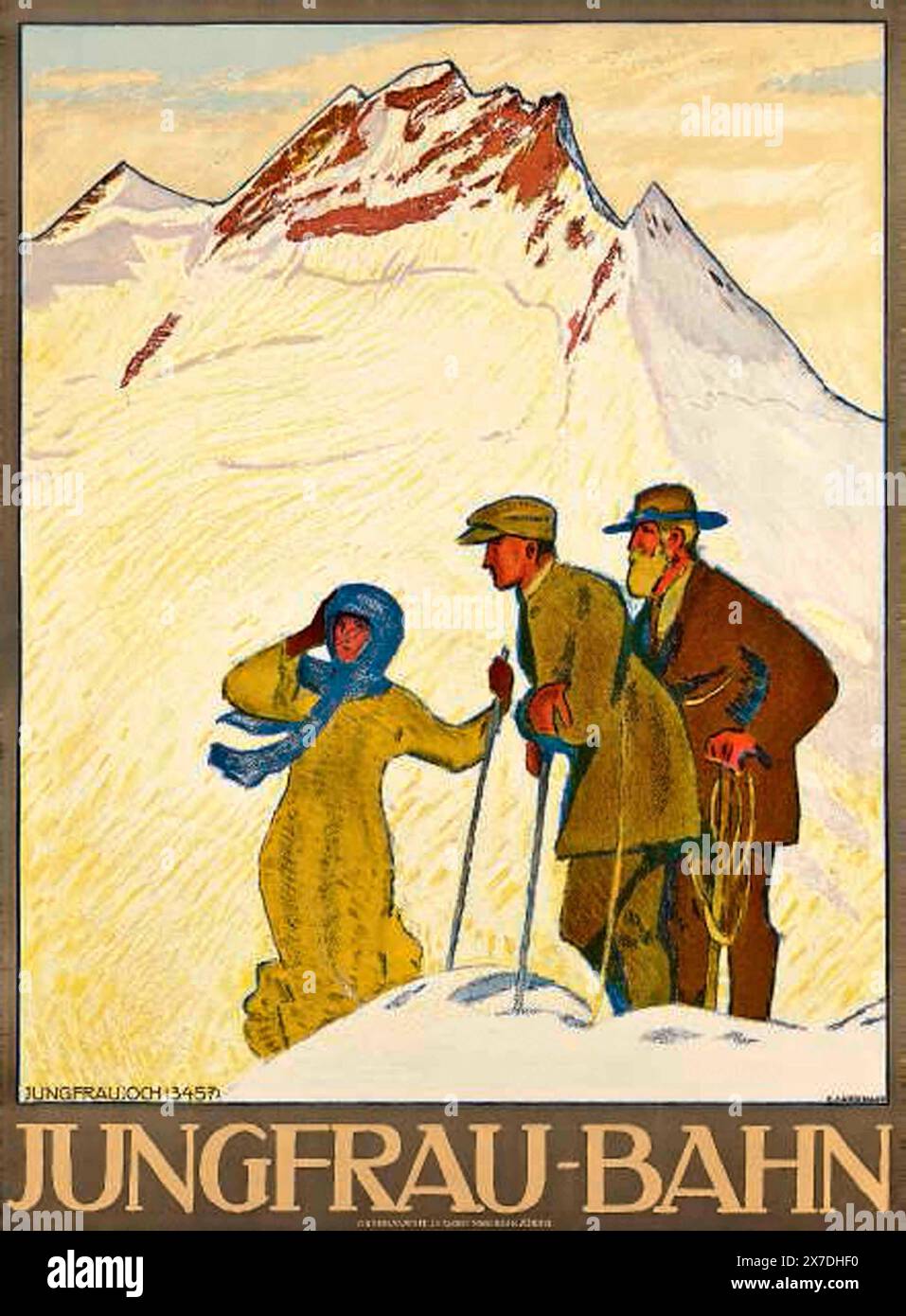 Vintage Swiss Travel Poster. Jungfrau Mountain, by Emil Cardinaux, 1908 ...