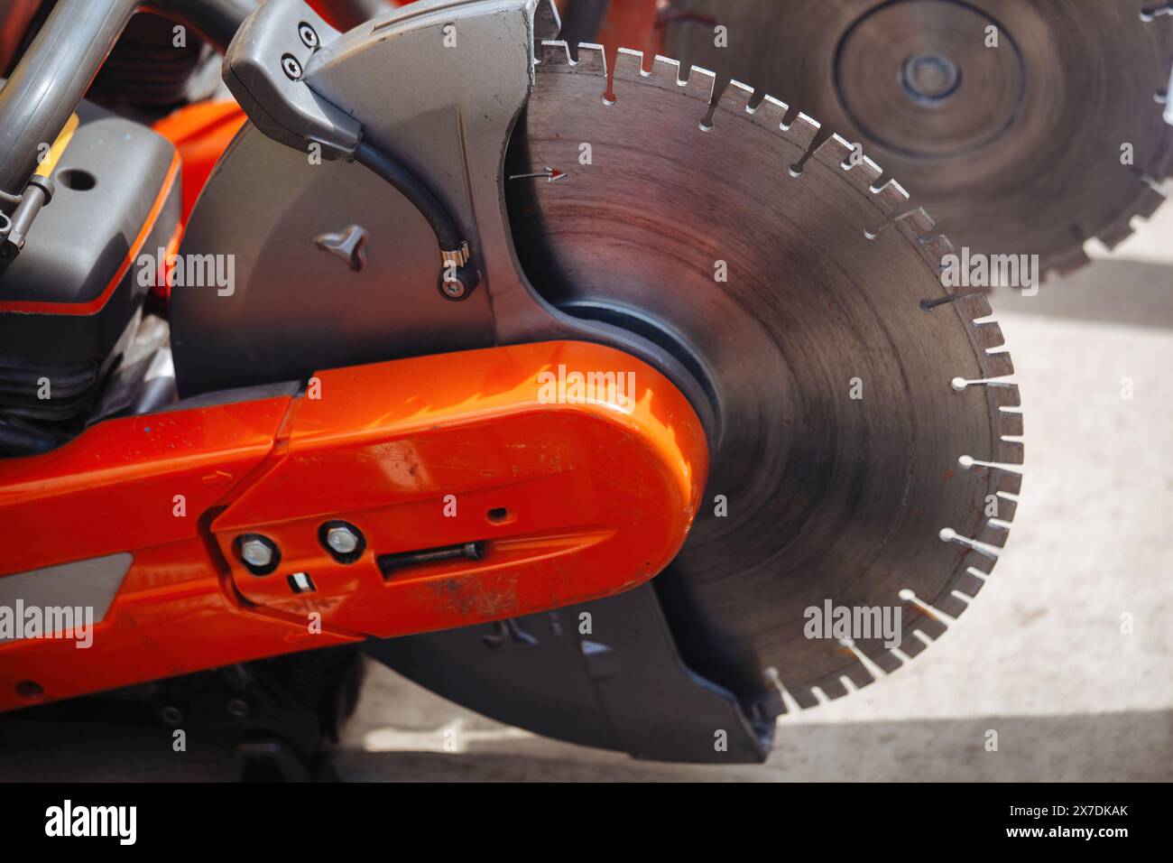 Circular blade of modern petrol cutter, close up Stock Photo - Alamy