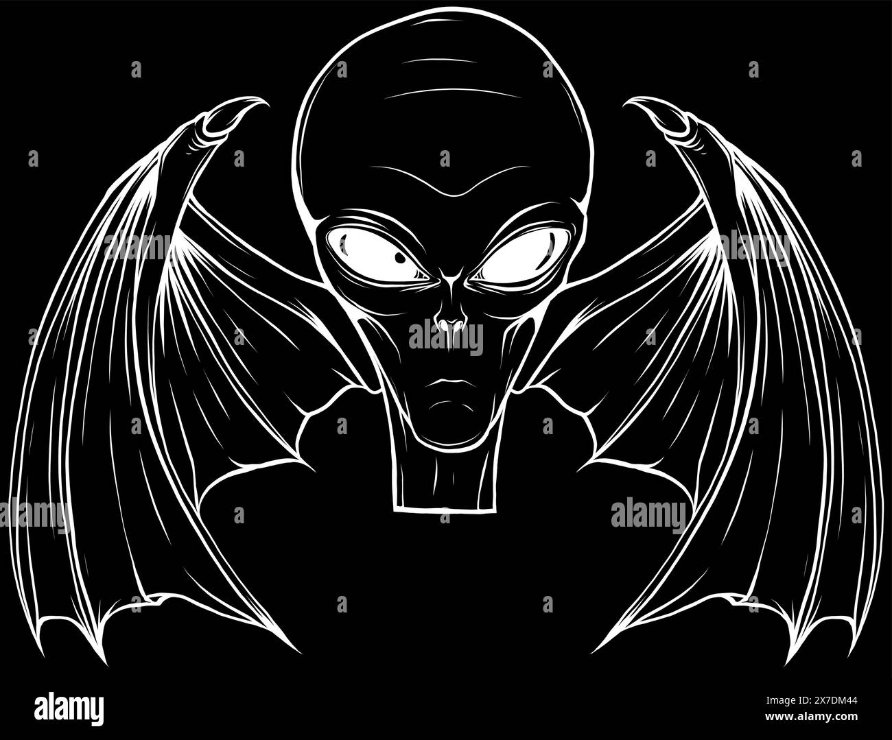 Illustration of alien head in white line on black background Stock ...