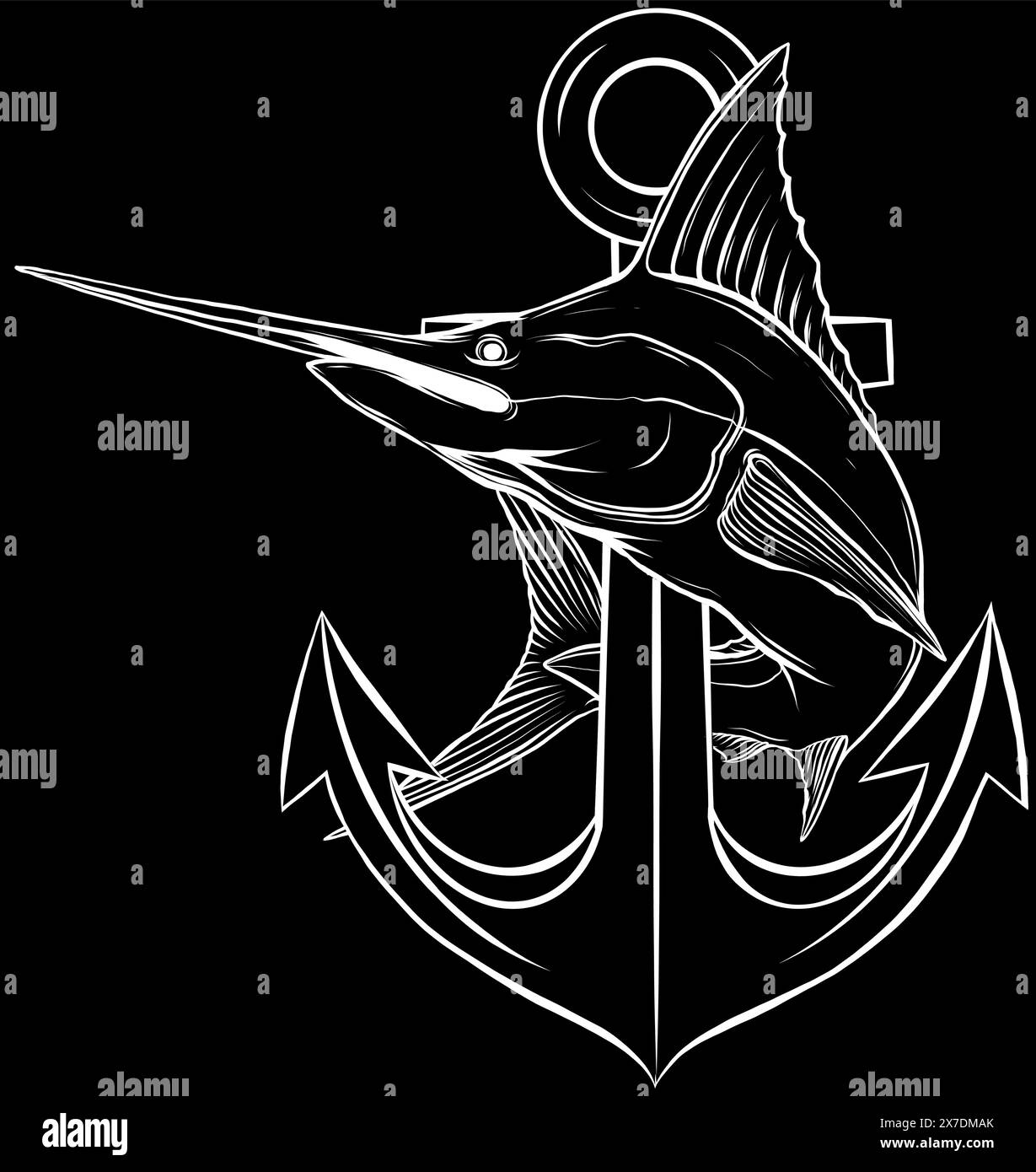 marlin fish in white line on black background Stock Vector Image & Art ...