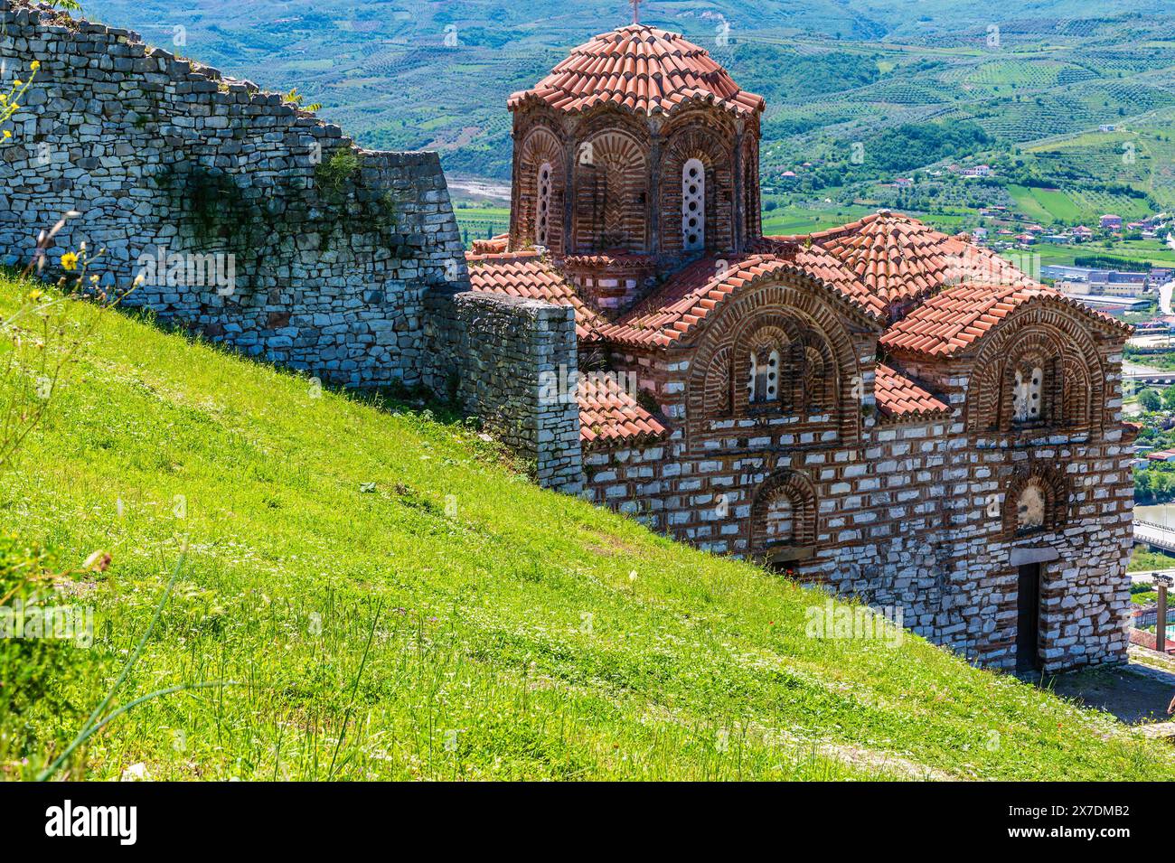 A view down the side of Saint Theodores Church in the castle above the ...
