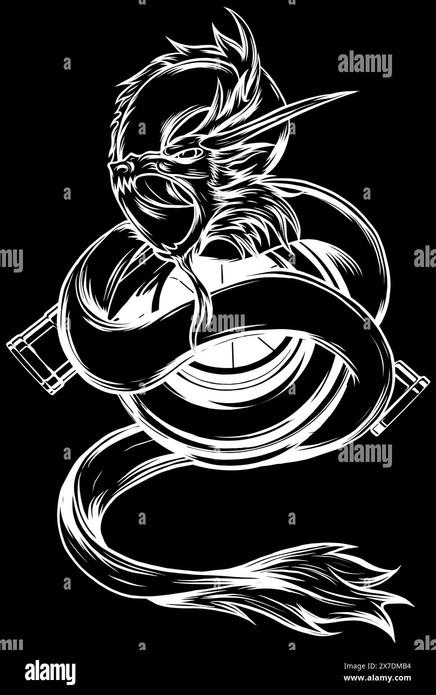 Dragon in white line on black background Stock Vector Image & Art - Alamy