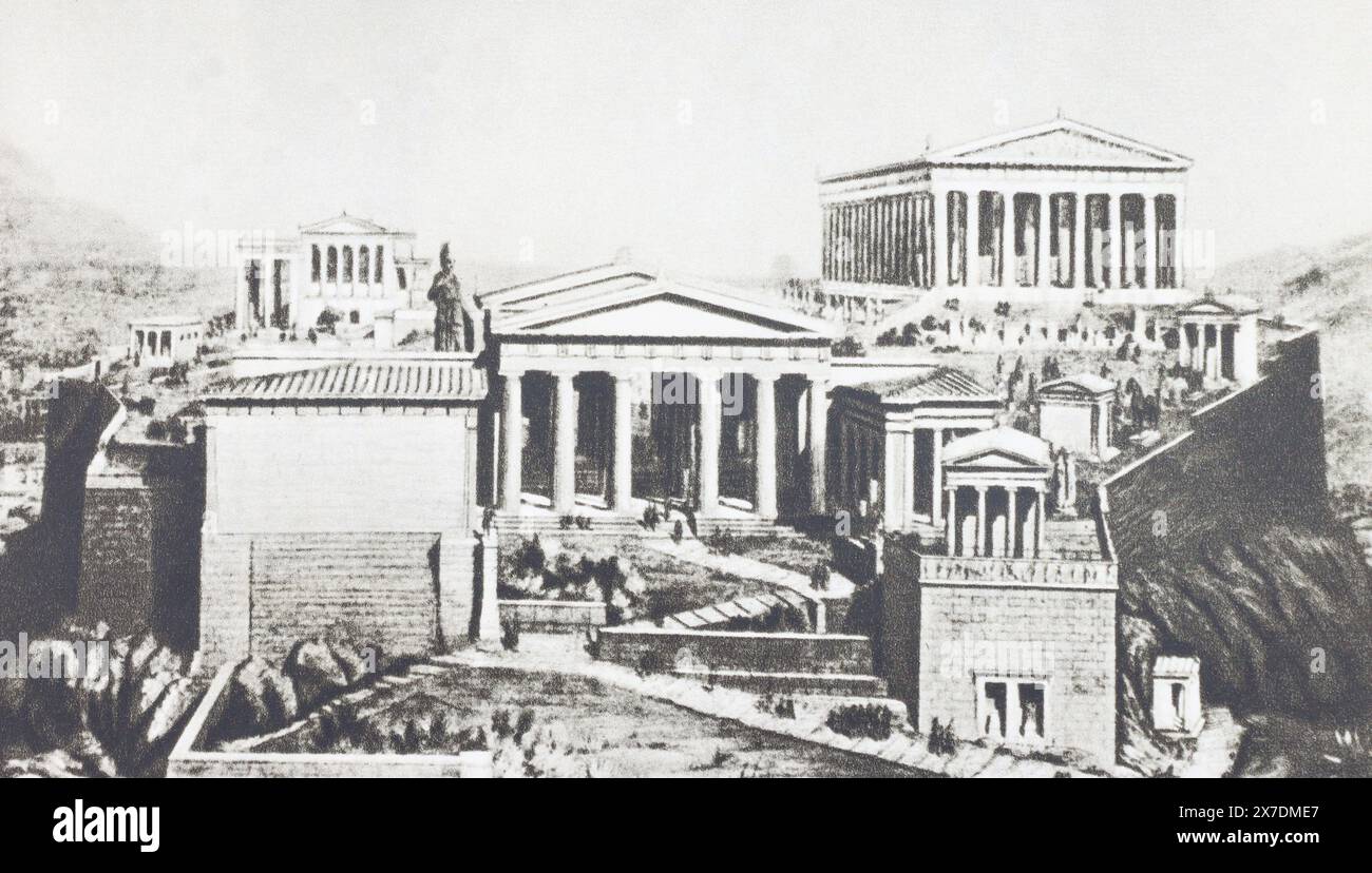 Ancient Greek Acropolis. Reconstruction of the mid-20th century Stock ...