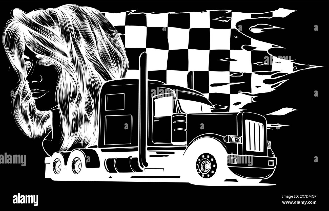 Semi truck line icon Black and White Stock Photos & Images - Alamy