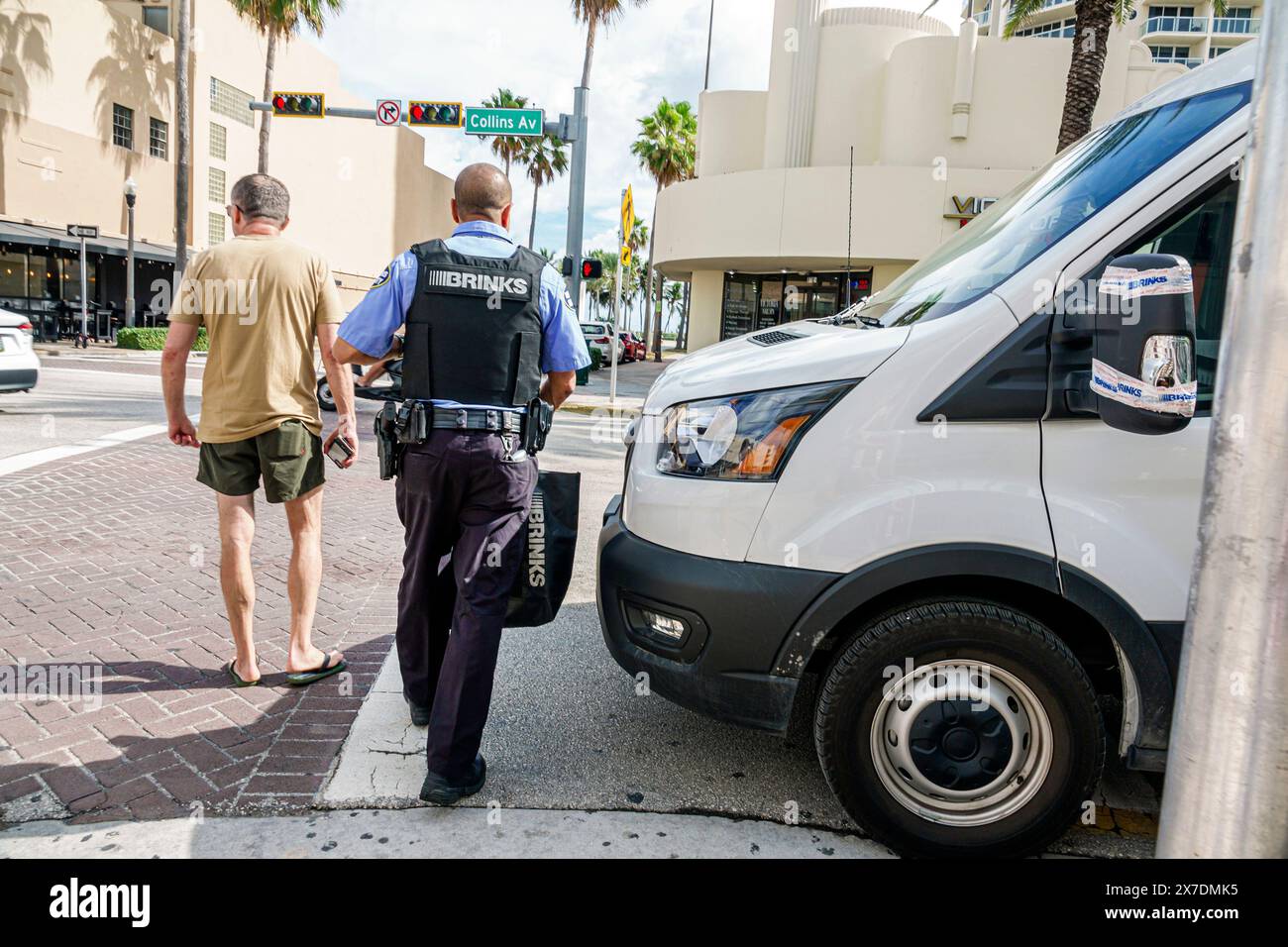 Miami Beach Florida,Collins Avenue,Brinks armored truck van,armed guard ...