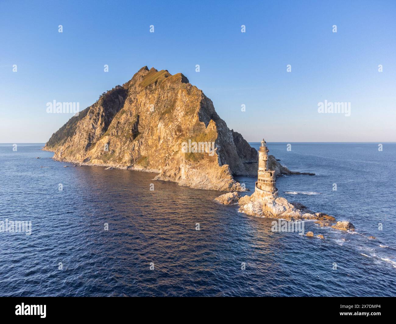 Aerial View The abandoned lighthouse Aniva in Sakhalin Island,Russia ...