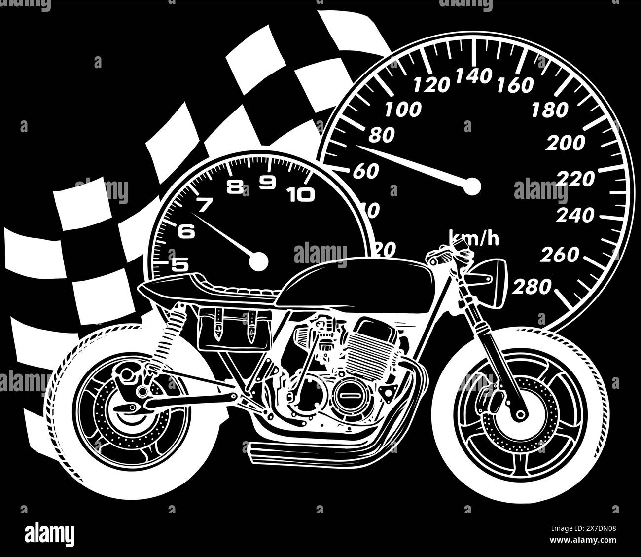 Cafe racer motorcycle in white line on black background Stock Vector ...