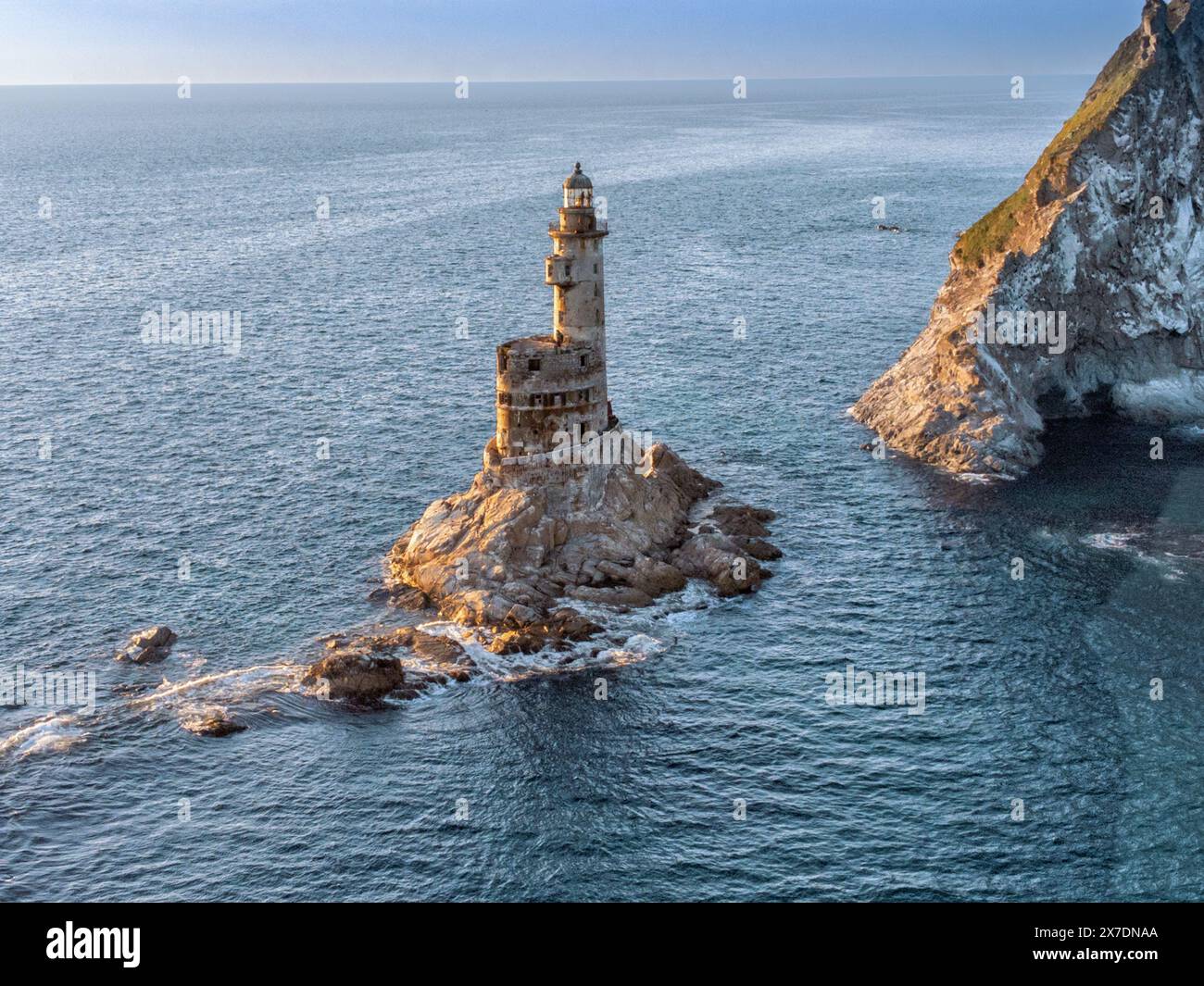 Aerial View The abandoned lighthouse Aniva in Sakhalin Island,Russia ...