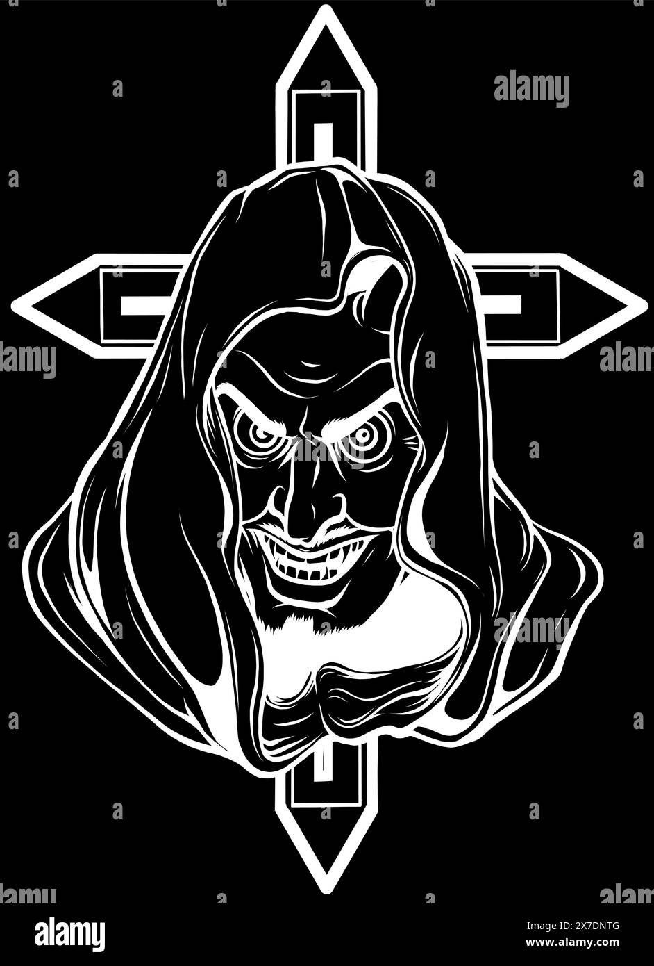 devil head in white line on black background Stock Vector Image & Art ...