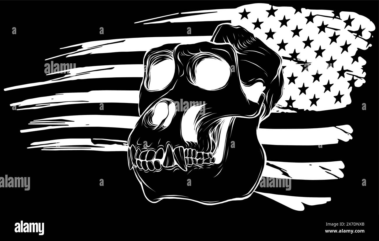 monkey skull in white line on black background Stock Vector Image & Art ...