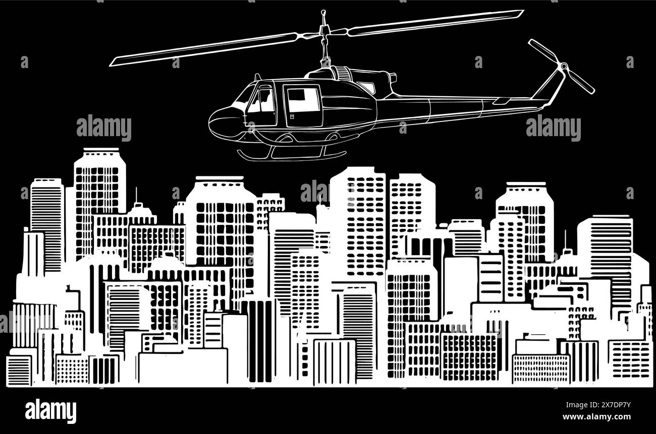 Illustration helicopter chopper in Black and White Stock Photos ...