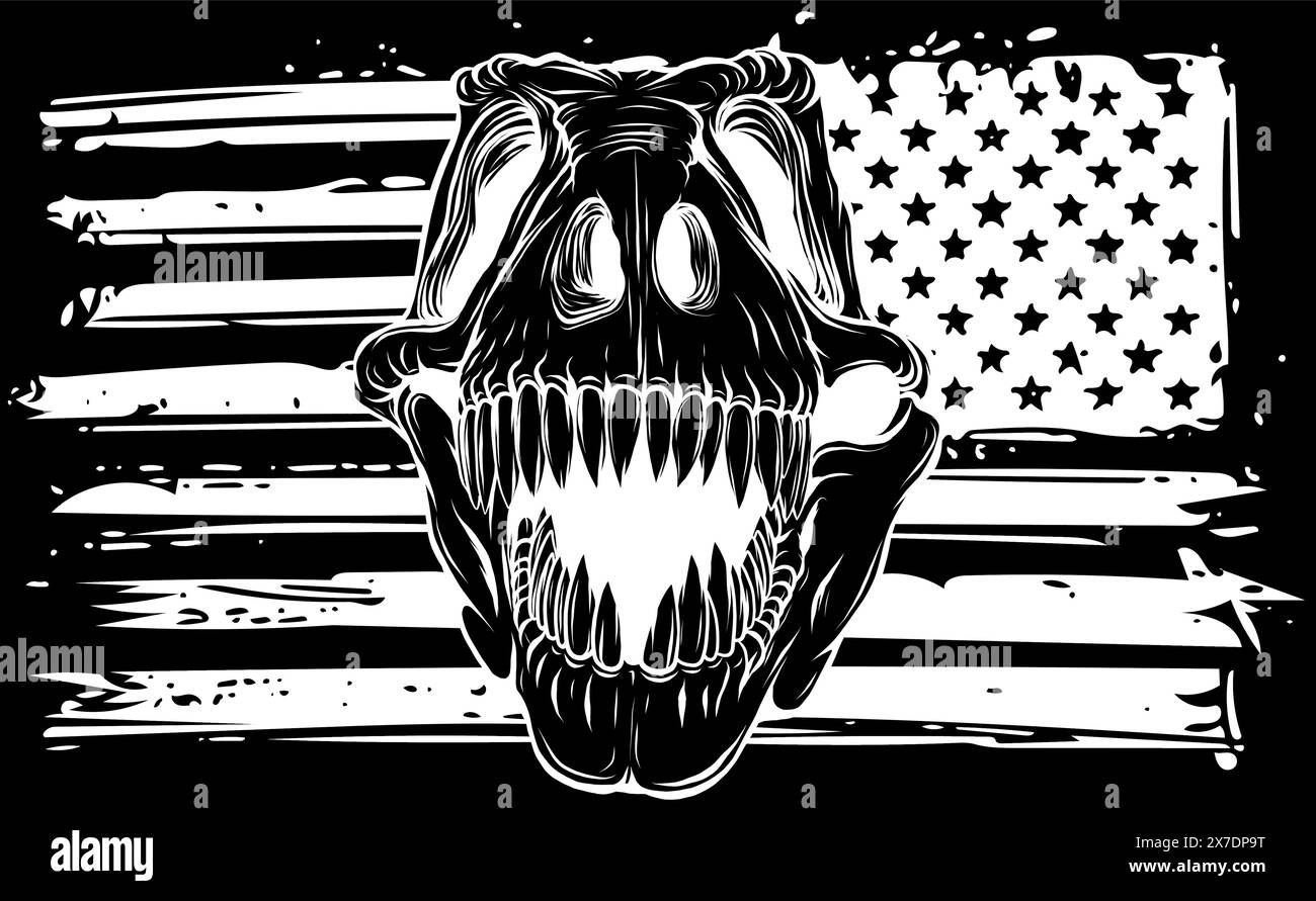 tyrannosaurus rex head in white line on black background Stock Vector ...