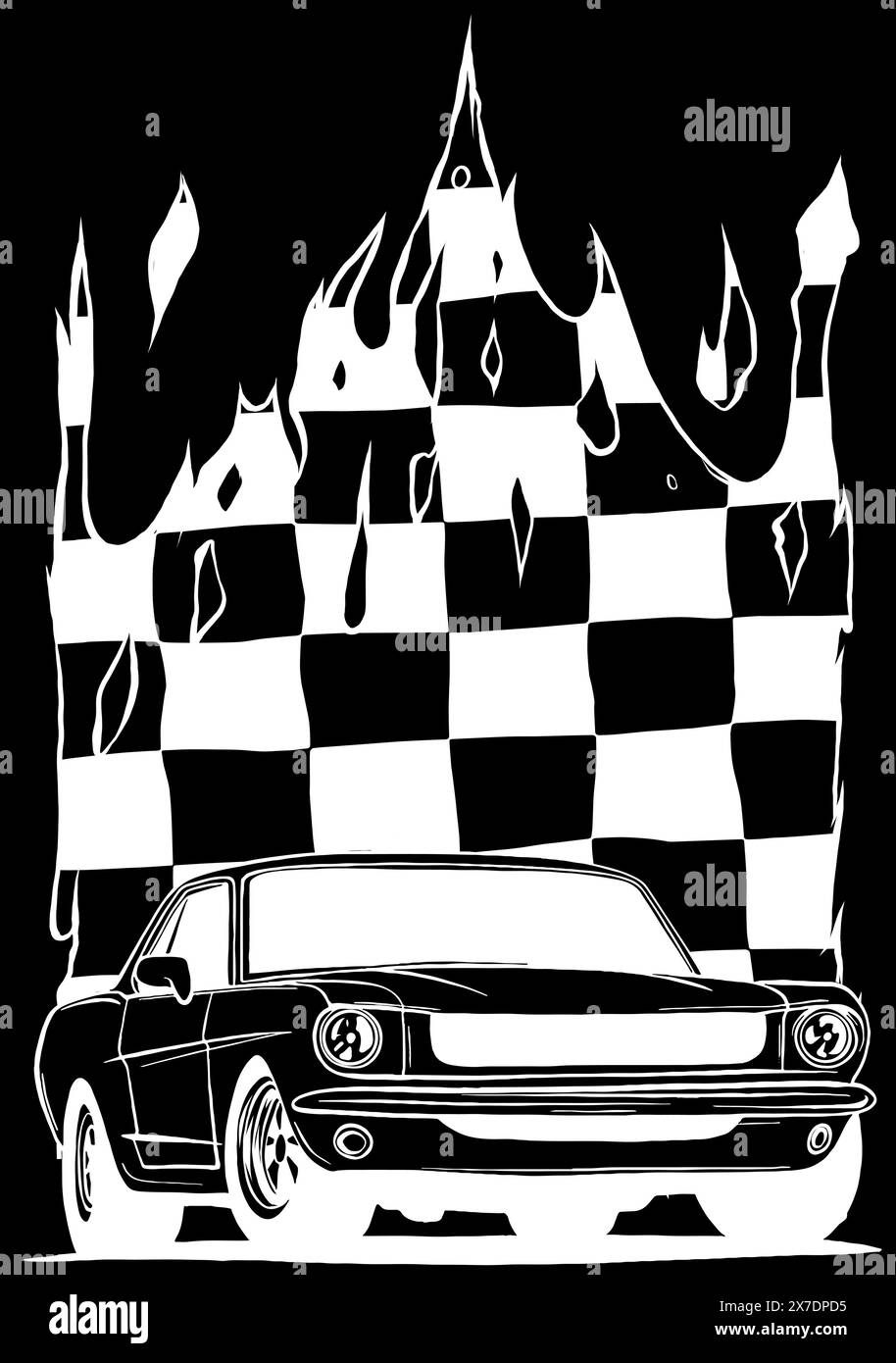 Muscle cars in white line on black background Stock Vector Image & Art ...