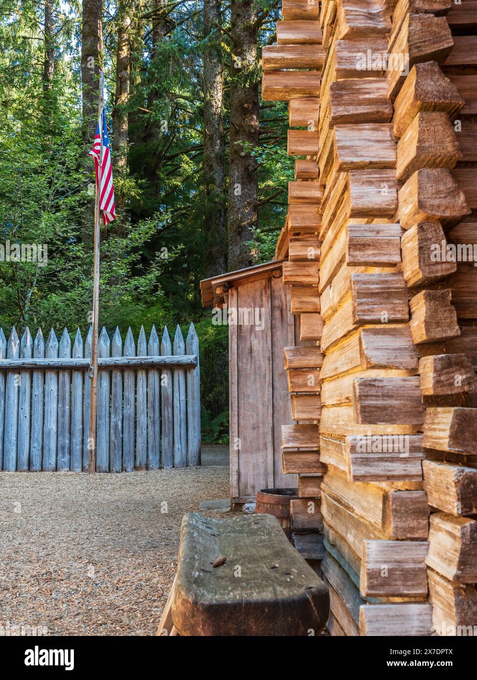 Reconstructed buildings, Fort Clatsop National Memorial near Astoria ...