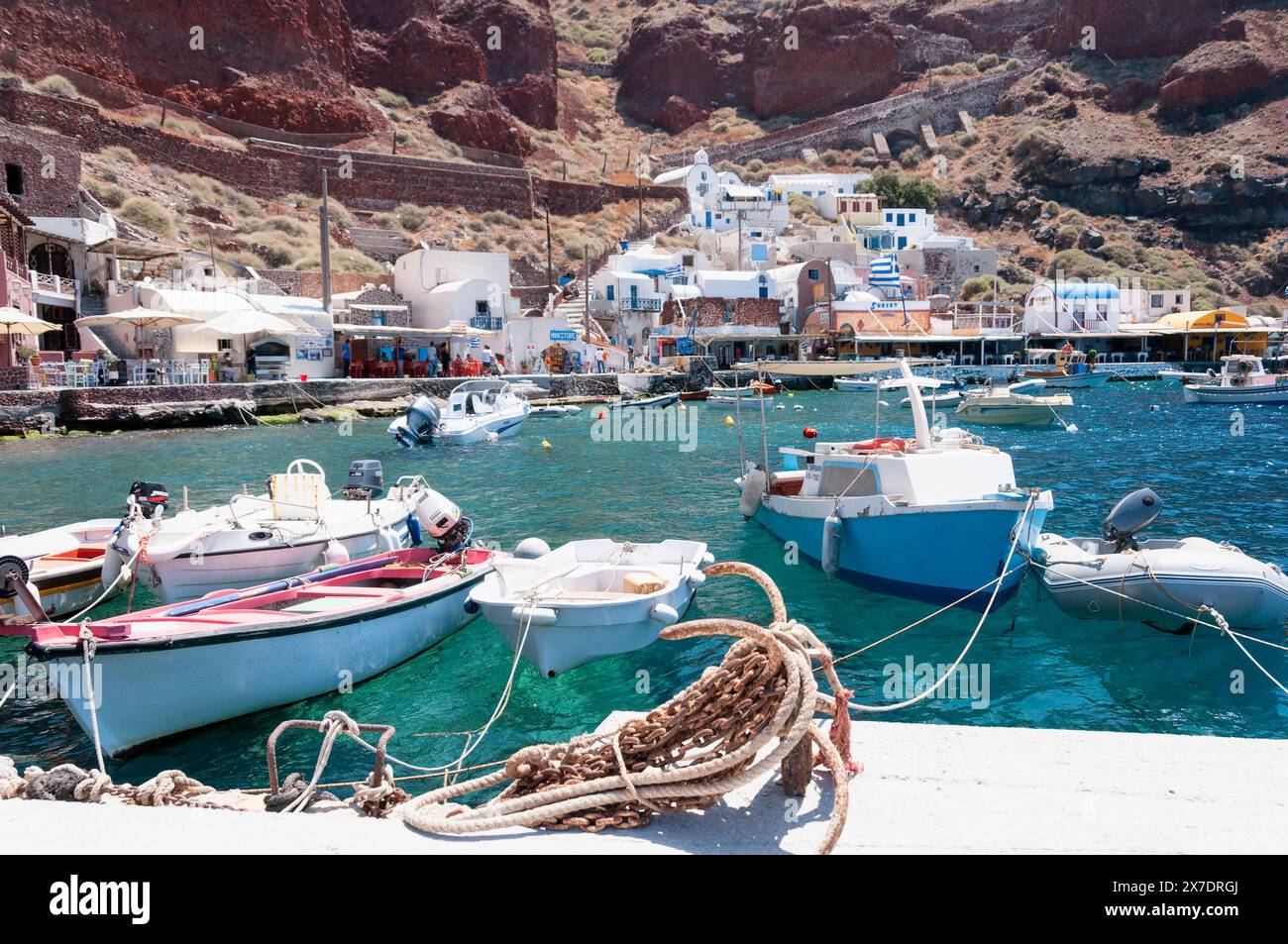 Picturesque port of Ammoudi on the island of Santorini in Greece, with ...