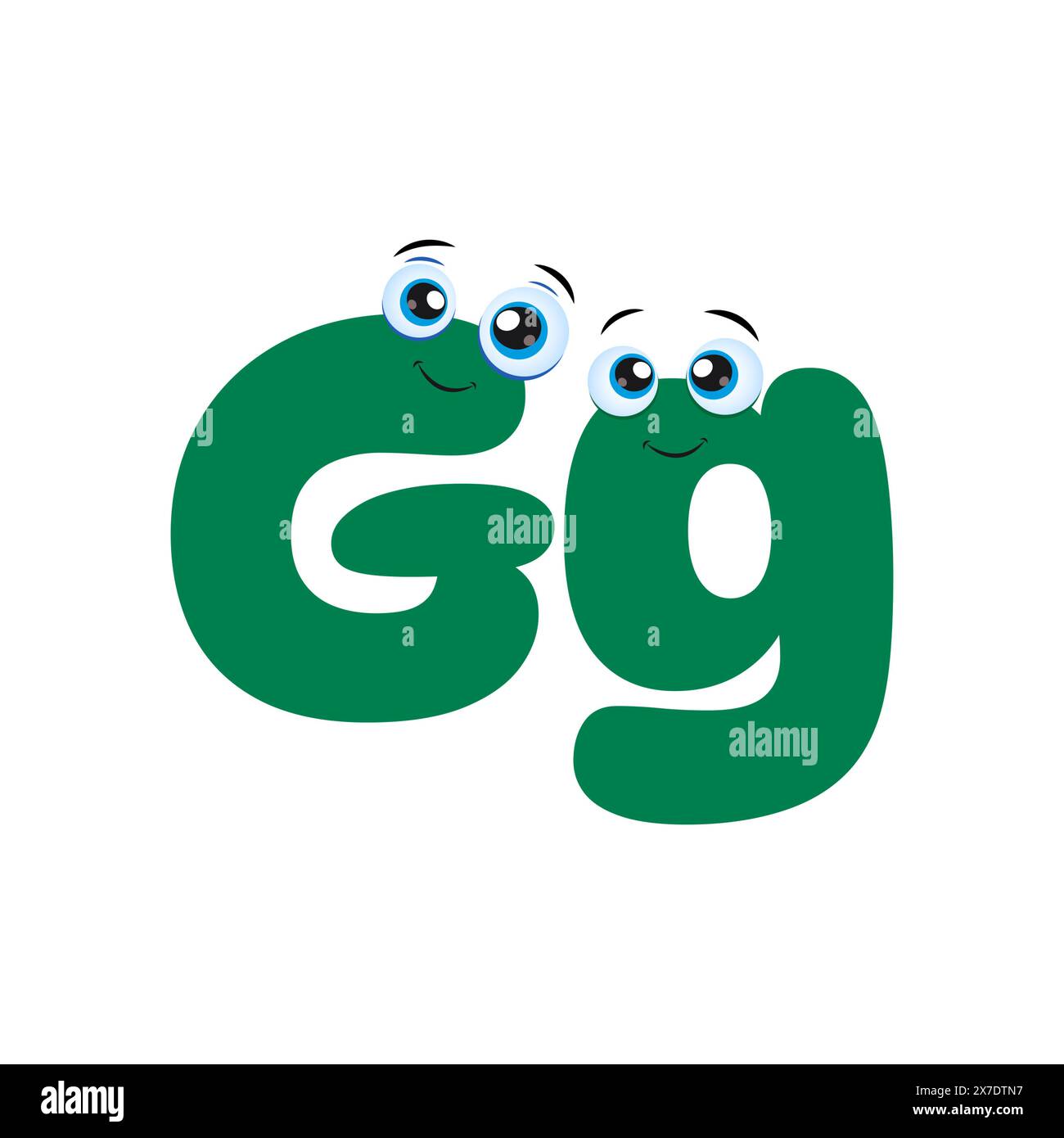 Cute Green Uppercase and Lowercase Letter G Cartoon Character. Smiling ...