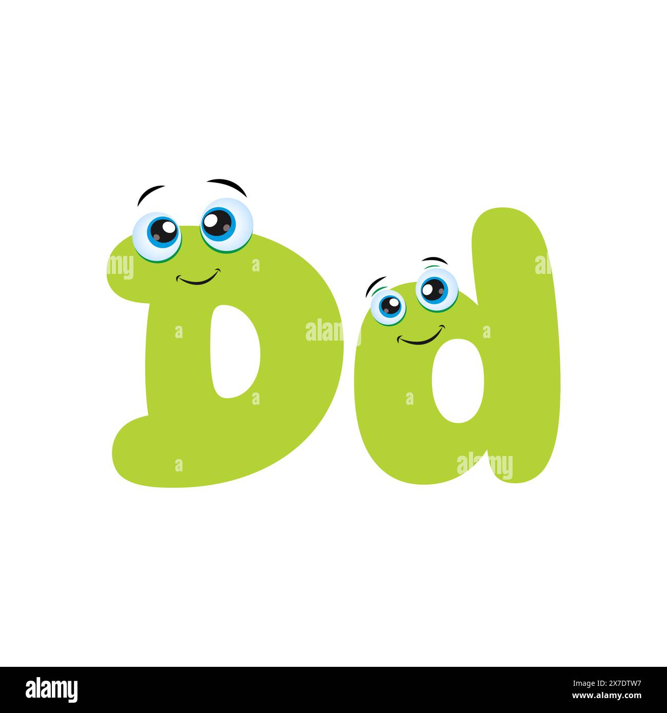 Green funny Uppercase and Lowercase letter D with cute eyes, cheerful ...