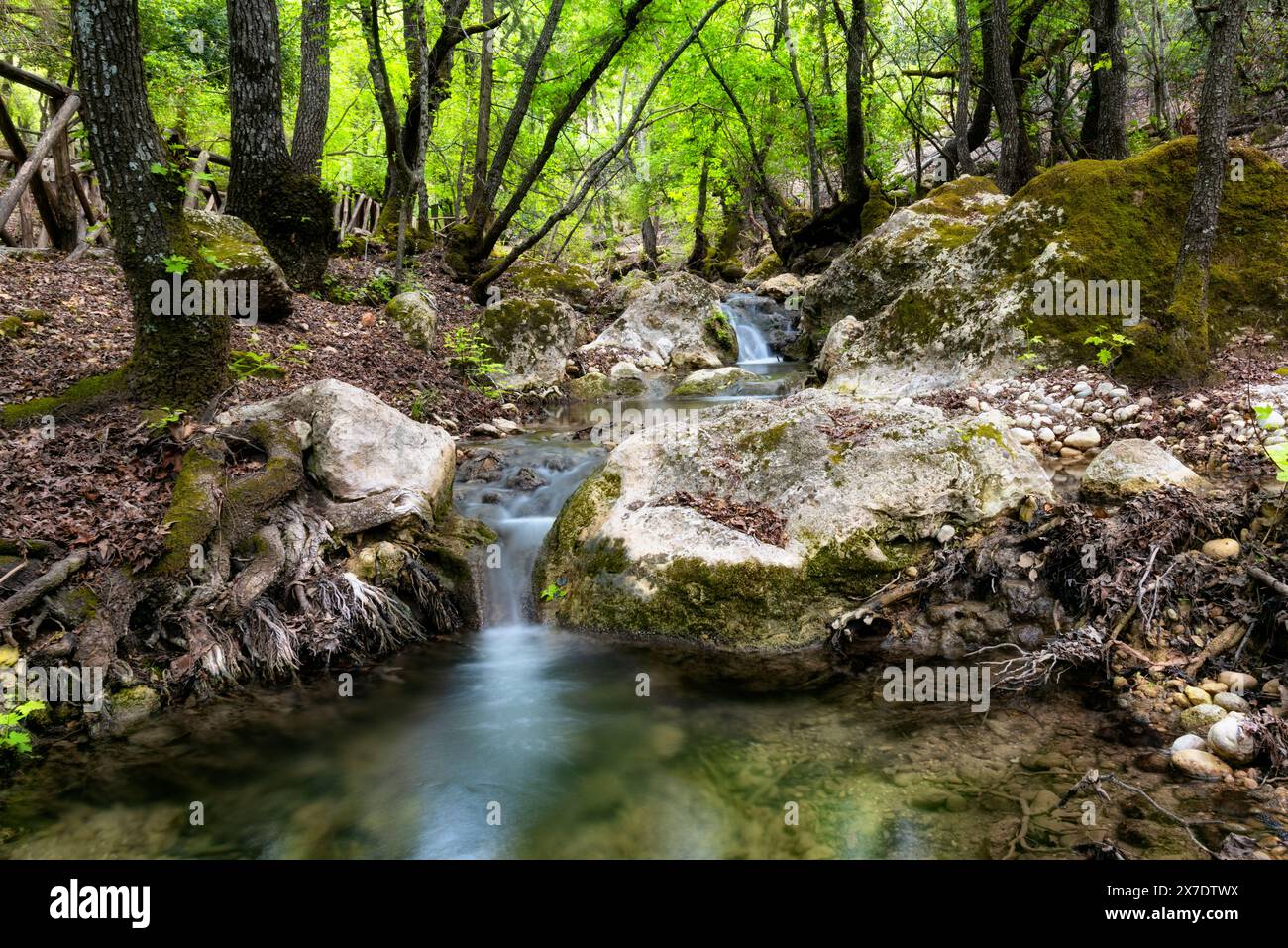 Waterfalls in the forest, Valley of the Butterflies, Rhodes Stock Photo ...