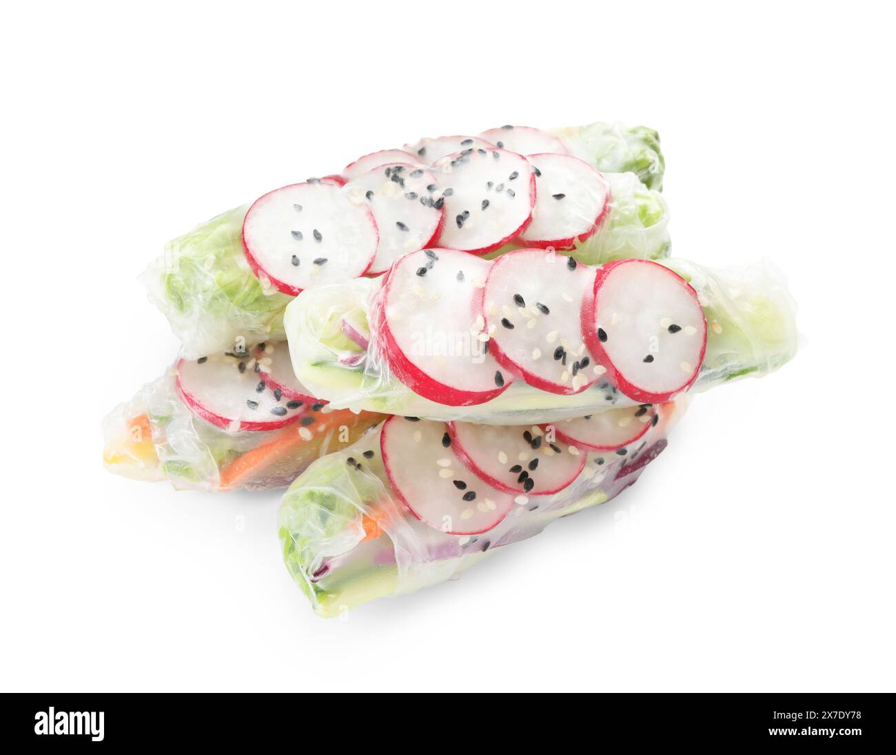 Delicious spring rolls wrapped in rice paper isolated on white Stock ...