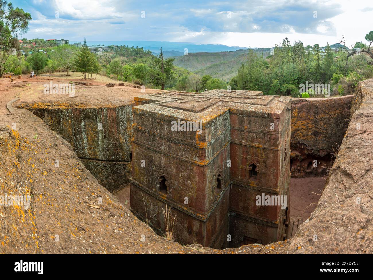 Rock hewn monolithic ortodox church of Saint George with cross roof ...