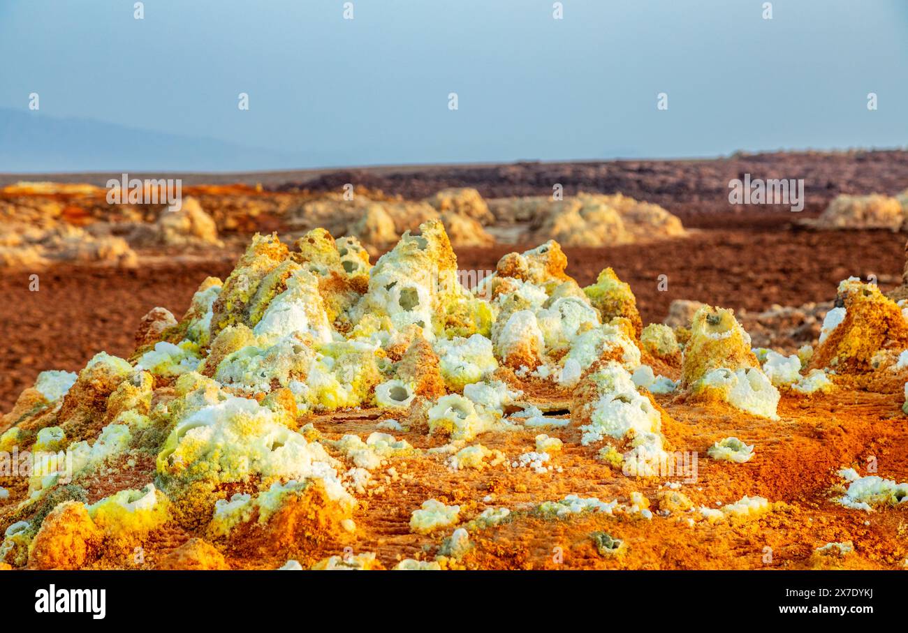 Sulphur minerals forms with volcanic landscape of Danakil Depression ...