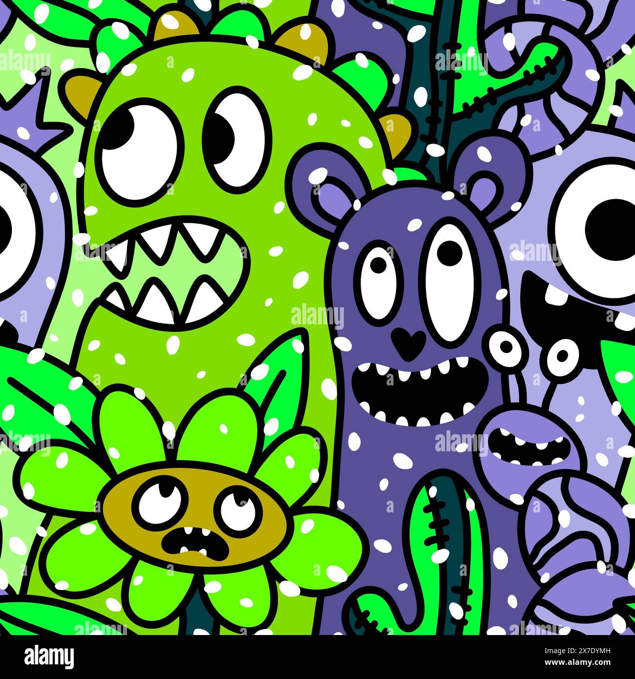 Cartoon doodle Halloween aliens seamless monster pattern for wrapping ...