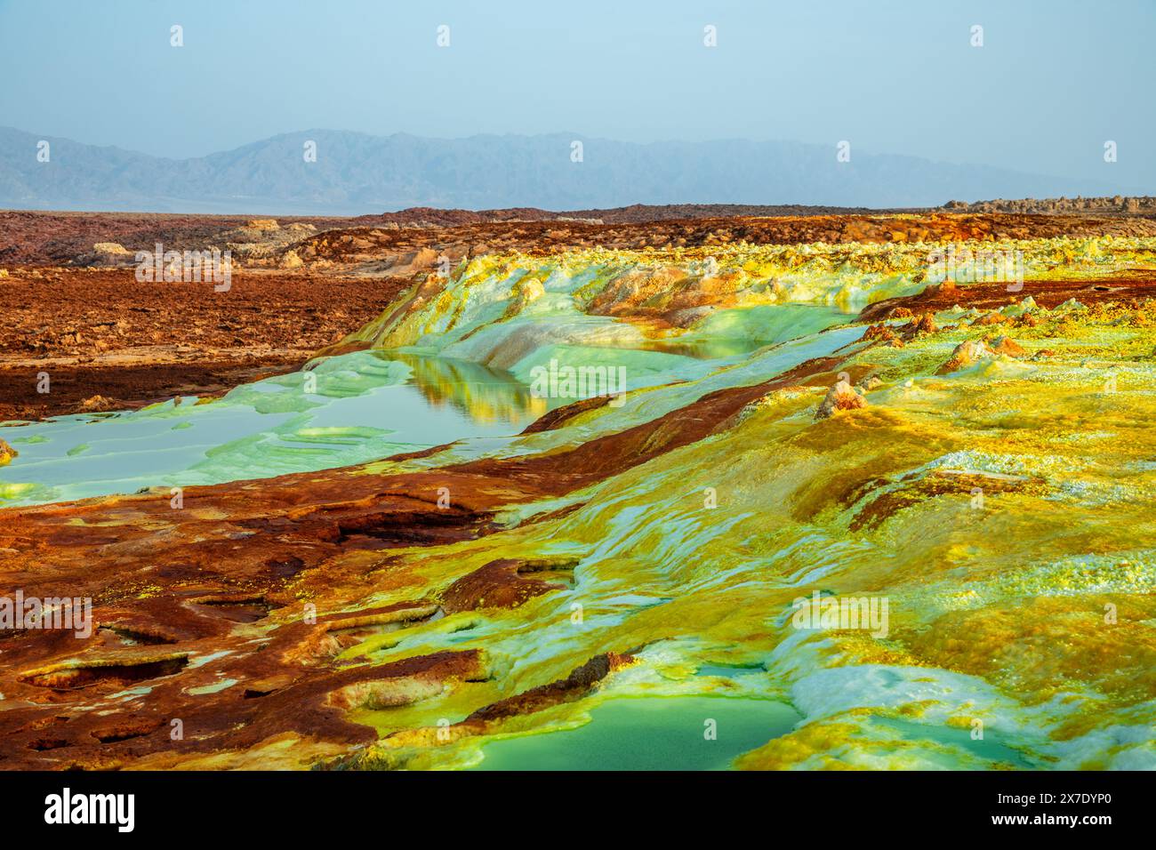 Unearthy landscape with toxic lakes and sulphur minerals, Danakil ...