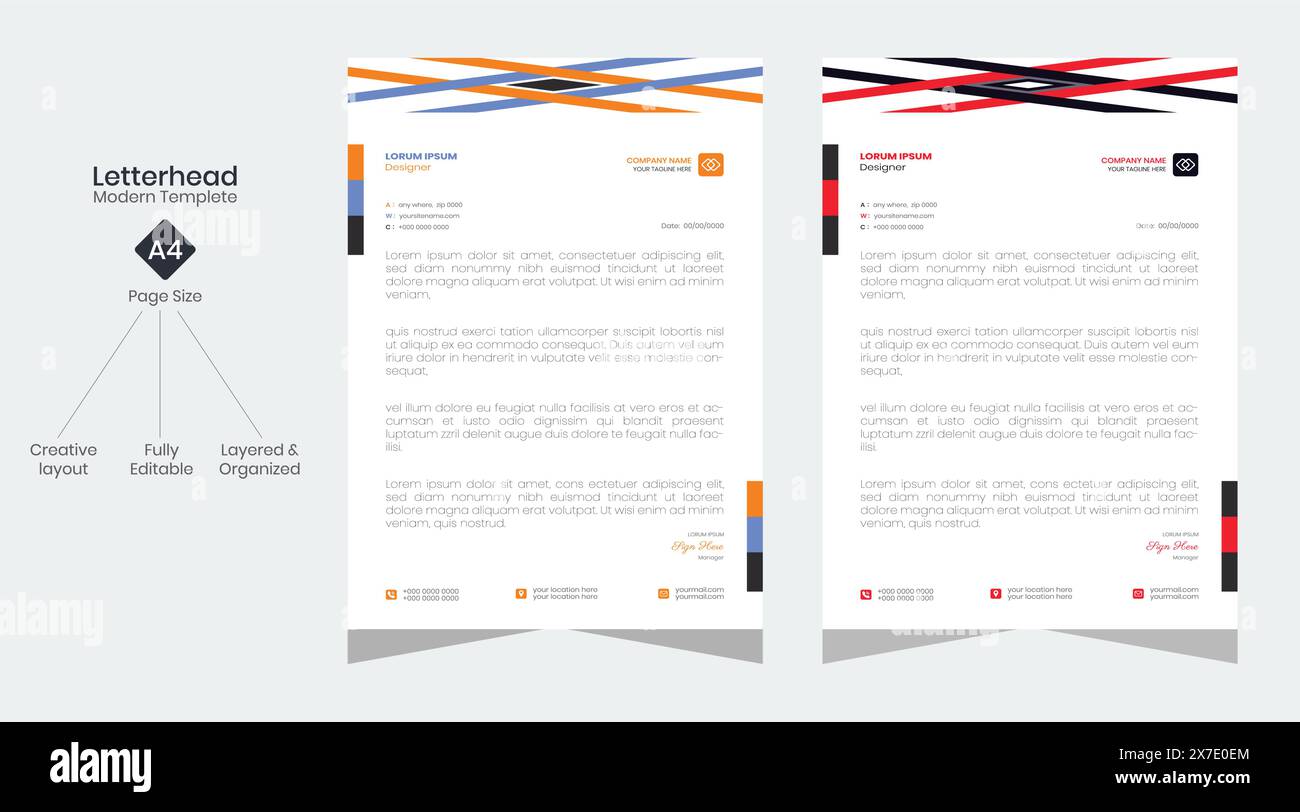 corporate modern letterhead design template with yellow, blue, green ...