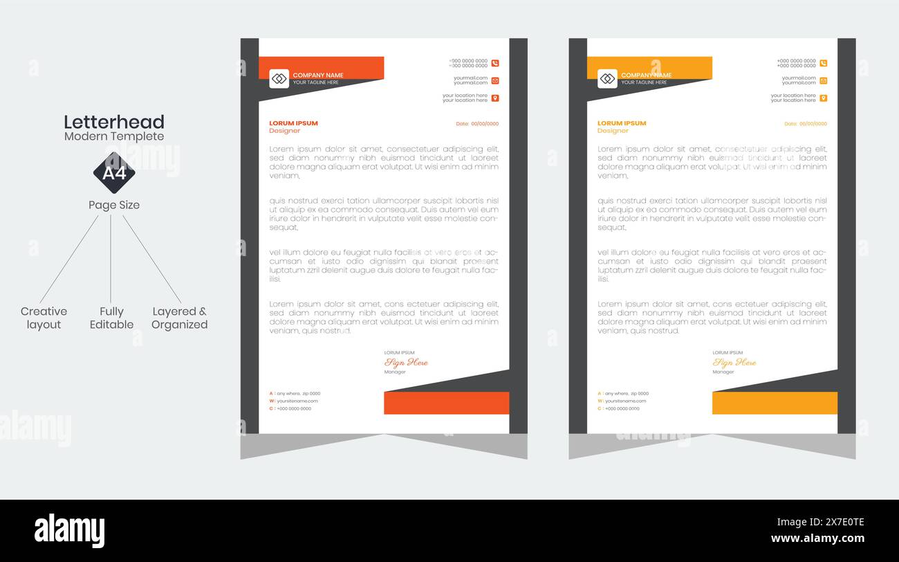 corporate modern letterhead design template with yellow, blue, green ...