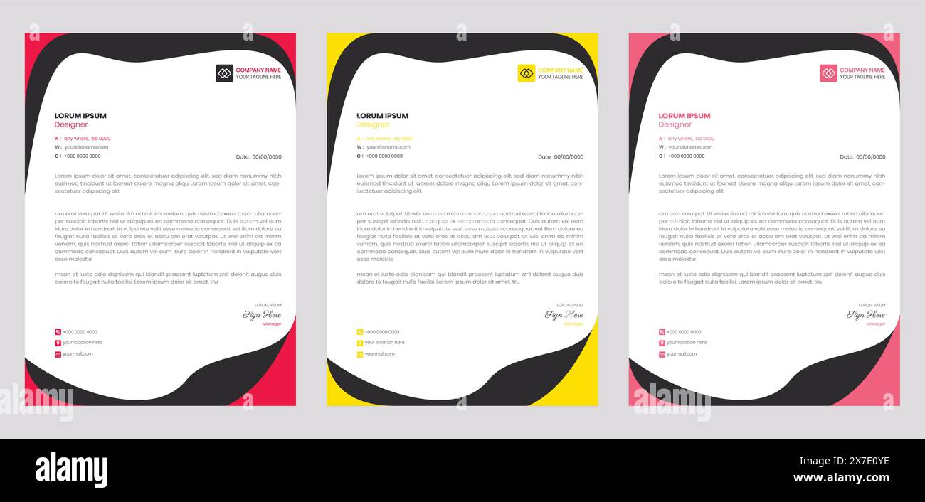 corporate modern letterhead design template with yellow, blue, green ...