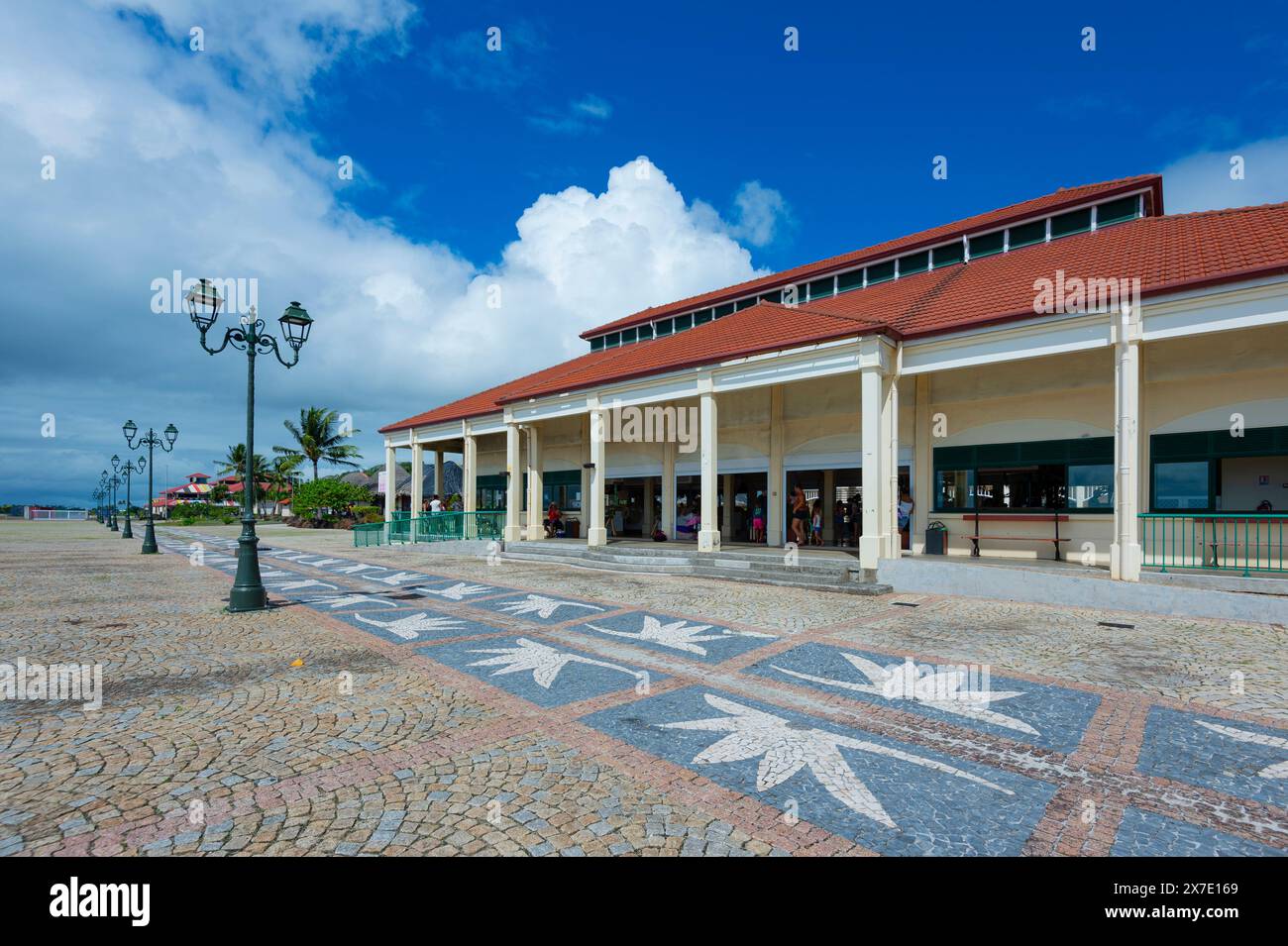 Decorative mosaics pavement on Uturoa forefront, Raiatea Island main ...