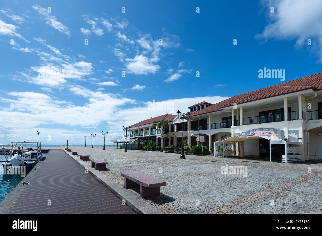 View of Uturoa port, Raiatea Island main town, Society Islands, French ...