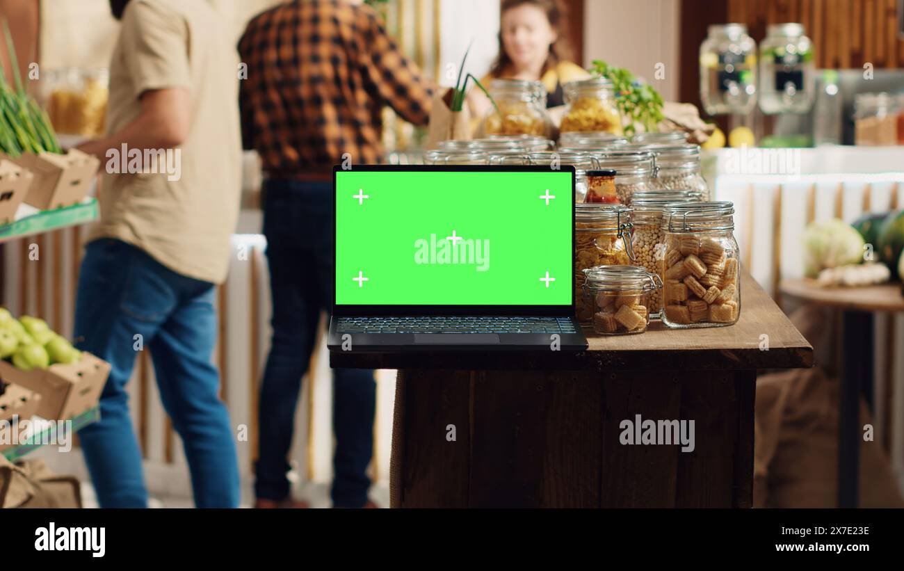 Chroma key laptop with copy space used as commercial sign in ...